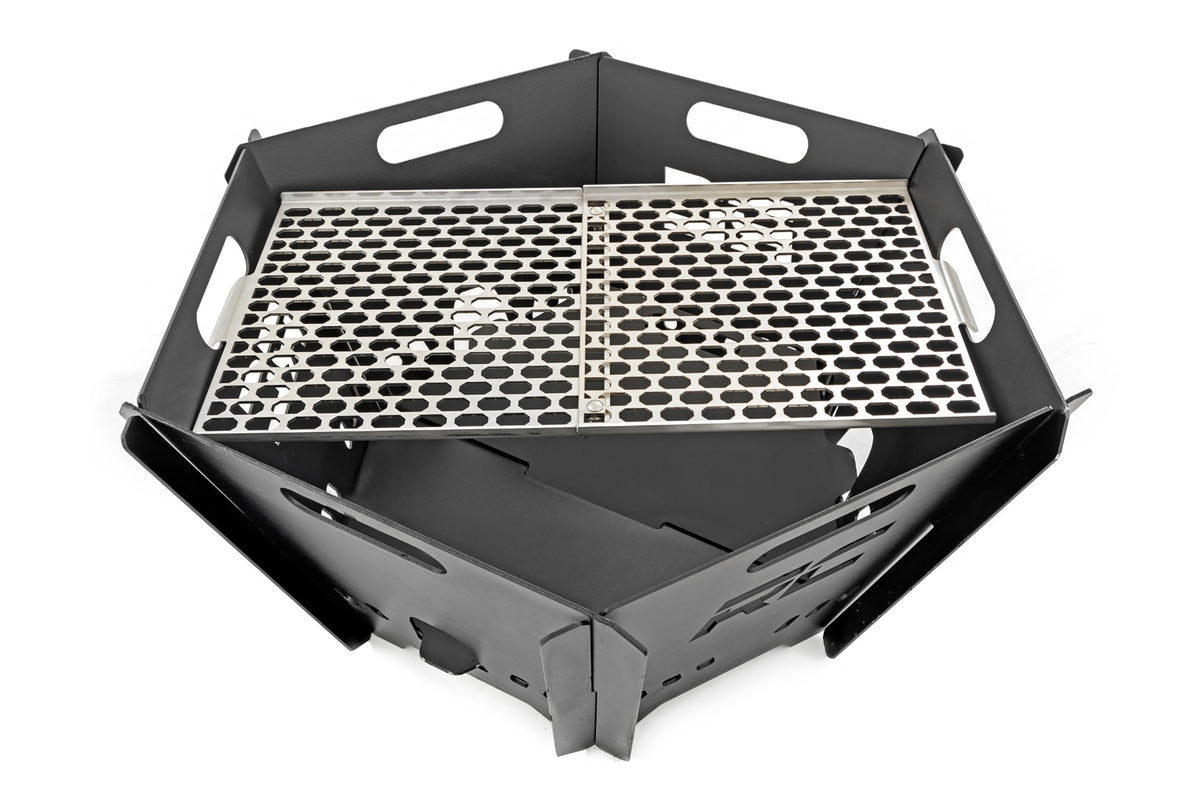 Overland Collapsible Fire Pit Stainless Steel Grill Grate Rough Country ...