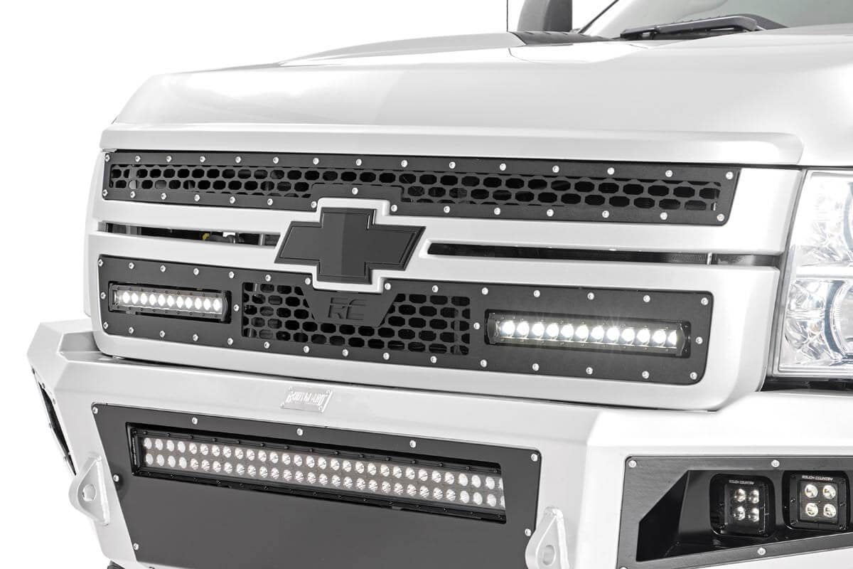 Mesh Grille w/Dual 12 Inch Black Series LEDs 11-14 Silverado HD Rough ...